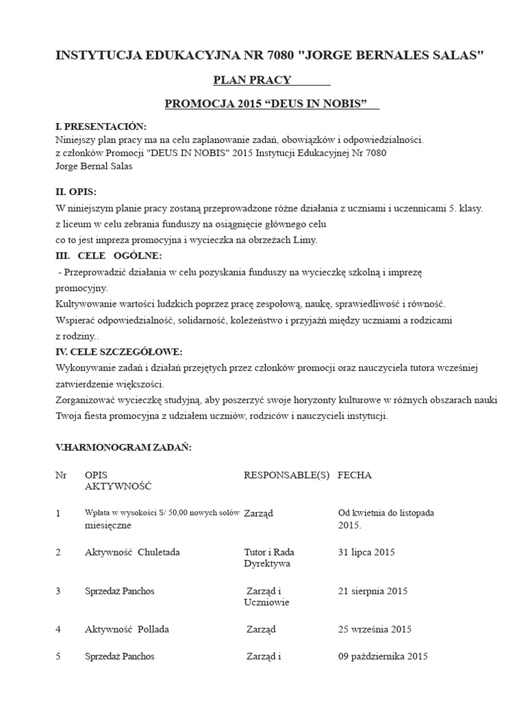 Plan Pracy Promocji | PDF