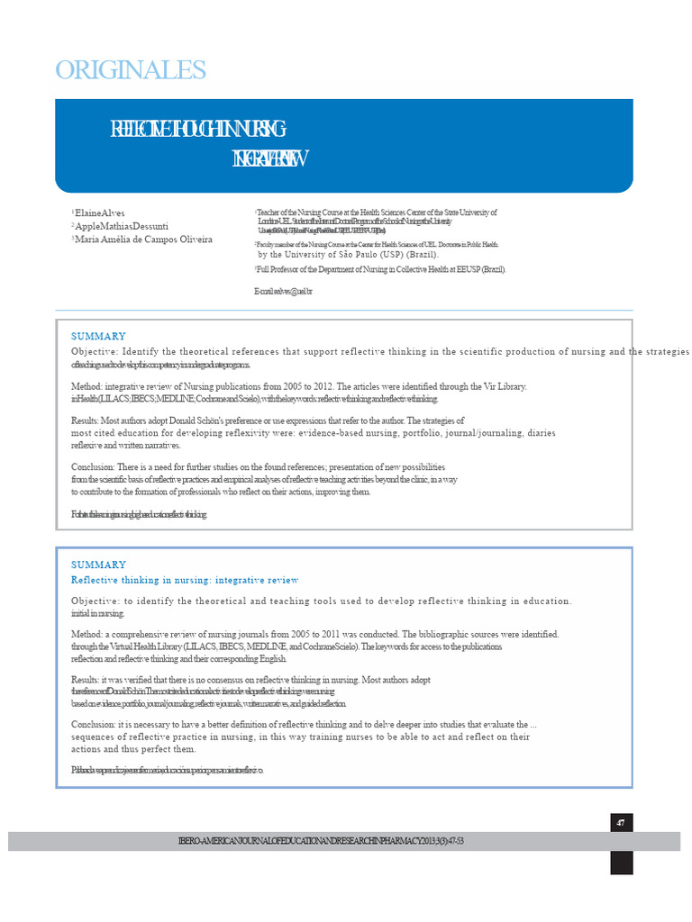 Reflective Thinking in Nursing Review | PDF | Thought | Reflective Practice