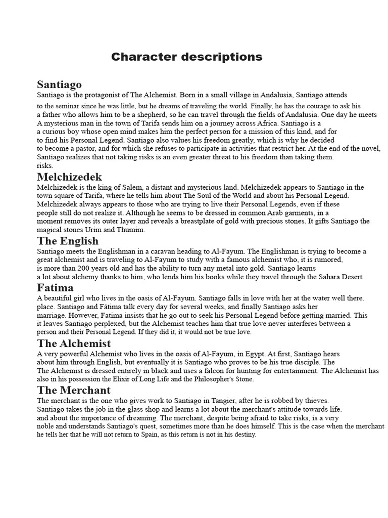 Character Analysis in The Alchemist | PDF