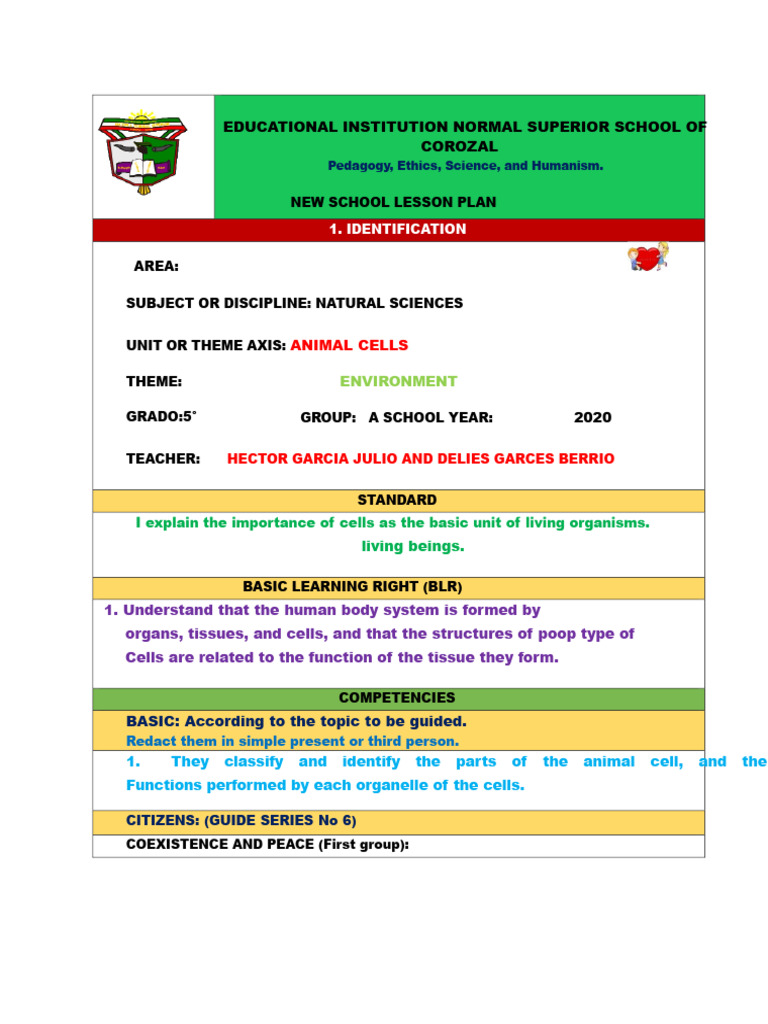5th Grade Natural Sciences Lesson Plan | PDF | Cell (Biology) | Lesson Plan