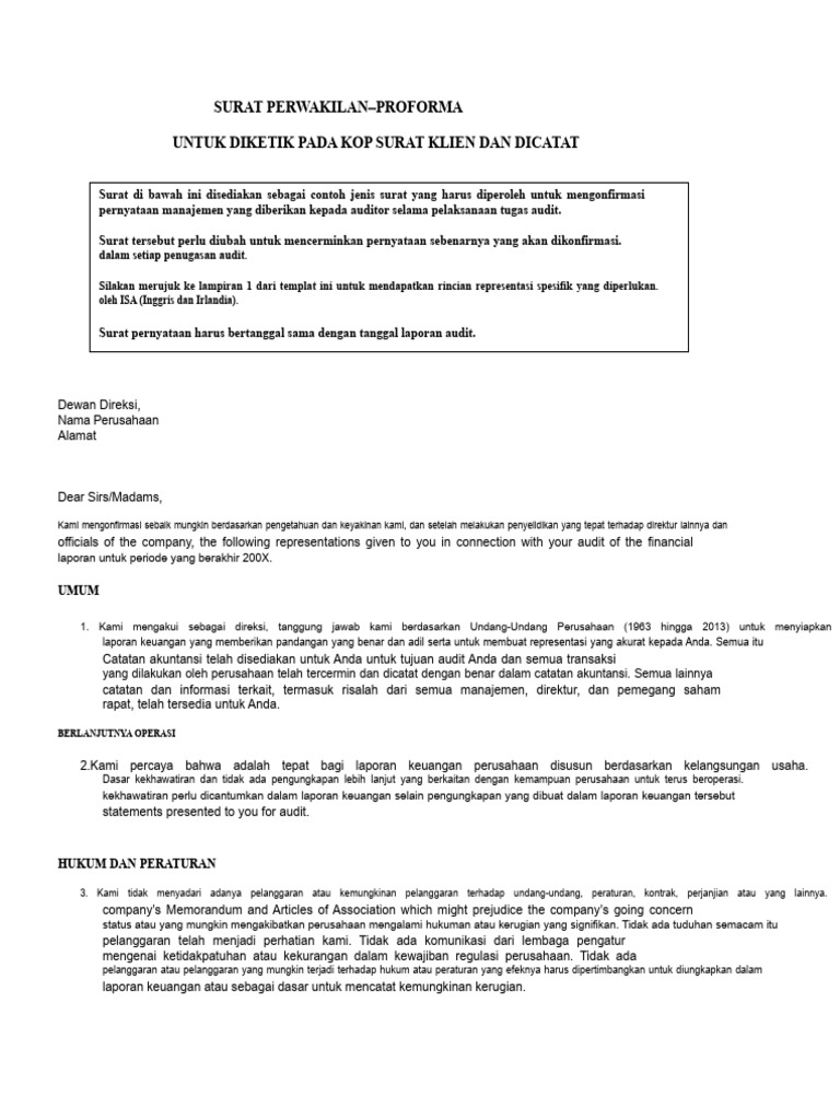 Surat Perwakilan Proforma | PDF
