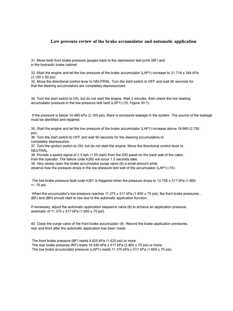 Low Pressure Review of The Brake Accumulator and Automatic Application ...