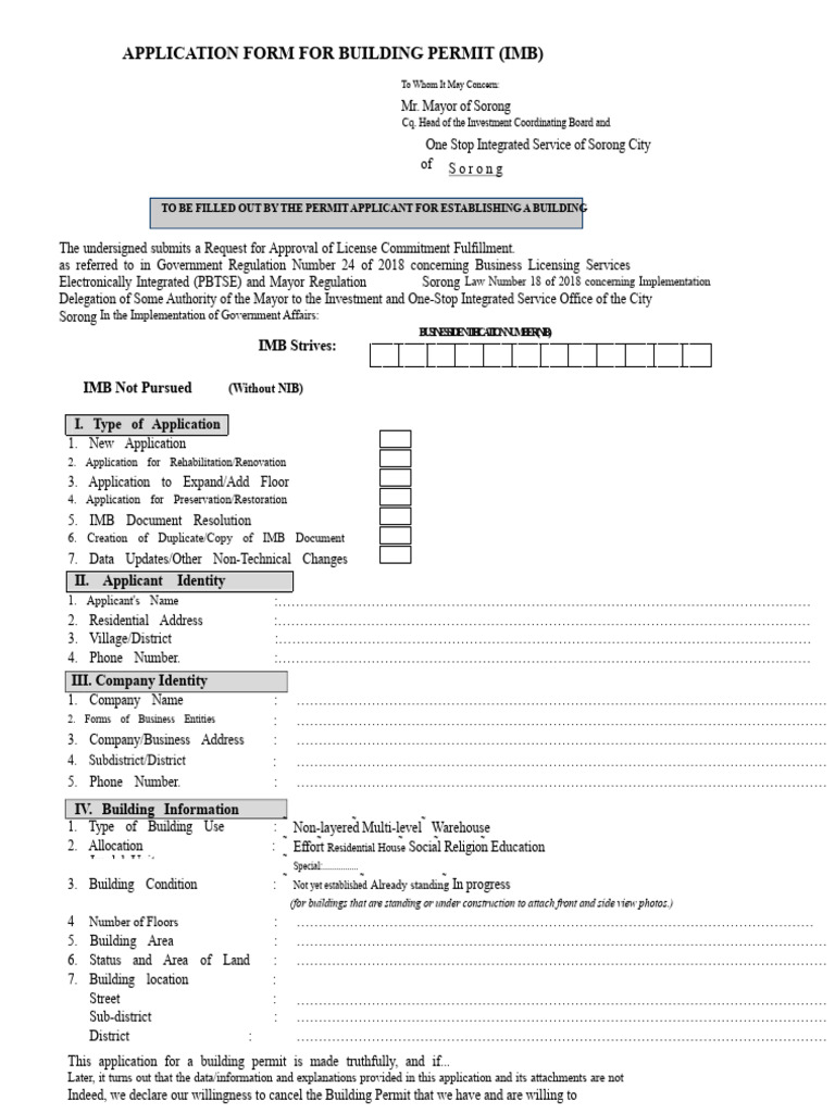 Building Permit Form - Sorong City | PDF | Notary Public | Deed