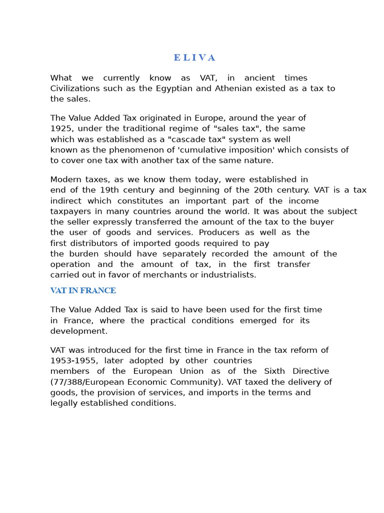 History of VAT | PDF | Taxes | Value Added Tax