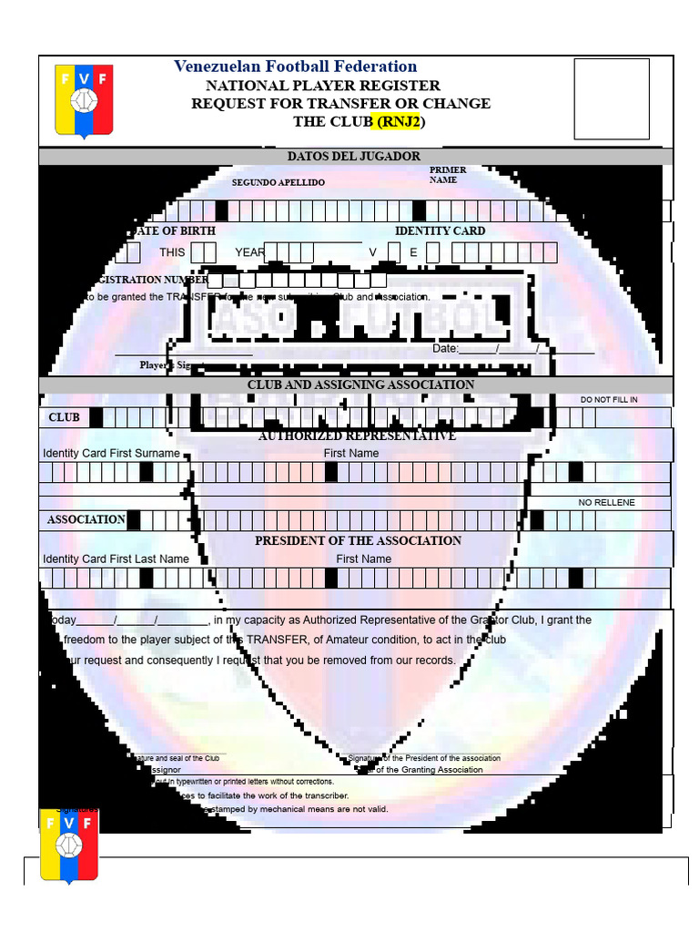 Venezuelan Football Player Transfer Form | PDF | Identity Document ...