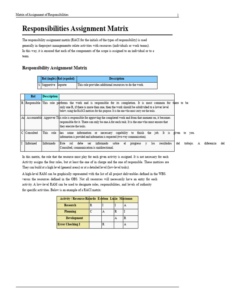 Responsibility Assignment Matrix | PDF | Matrix (Mathematics) | Matrix ...