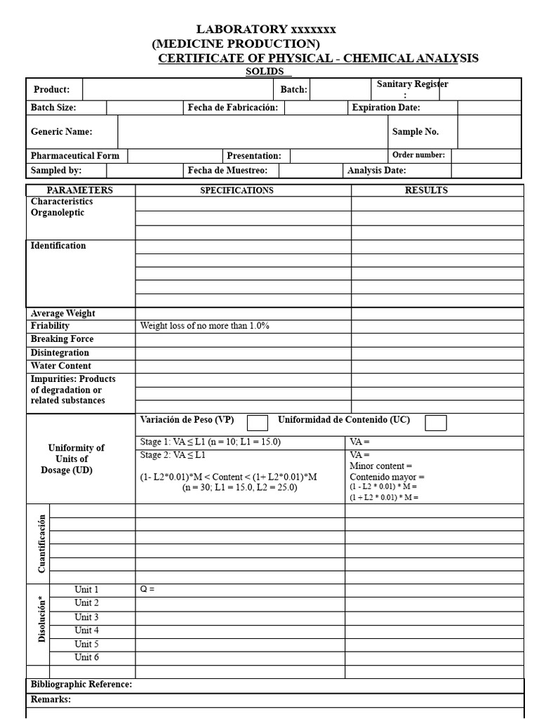 Certificate of Physical-Chemical Analysis | PDF