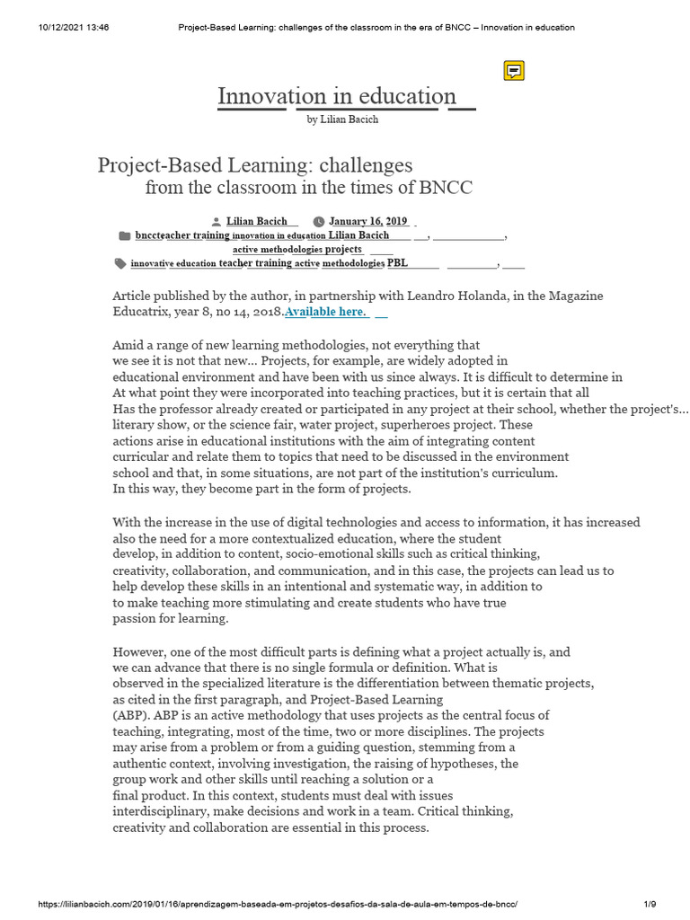 PBL Challenges in BNCC Education | PDF | Curriculum | Project Based ...