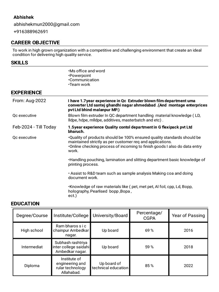 Resume Abhishek Format1 | PDF
