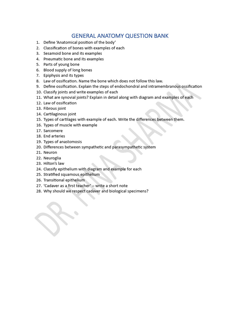 General Anatomy Question Bank Guide | PDF