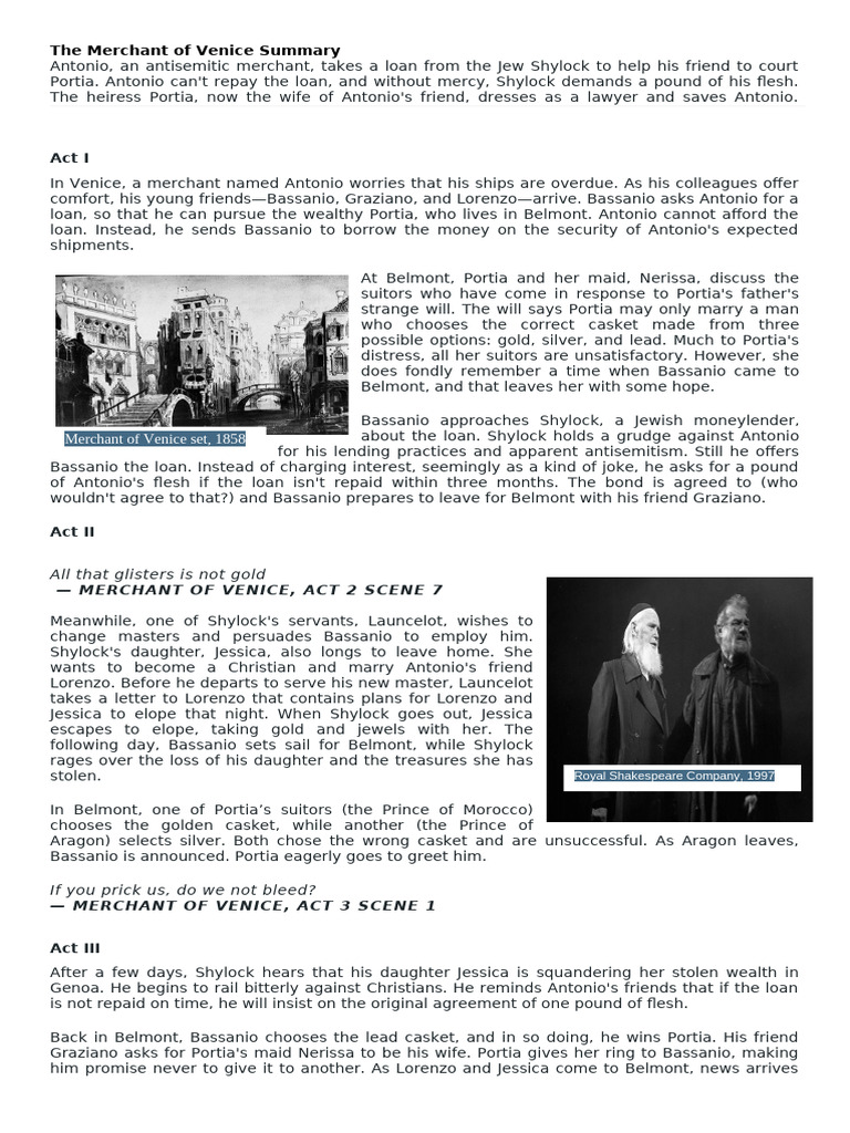 Merchant of Venice Summary | PDF | The Merchant Of Venice | Shylock