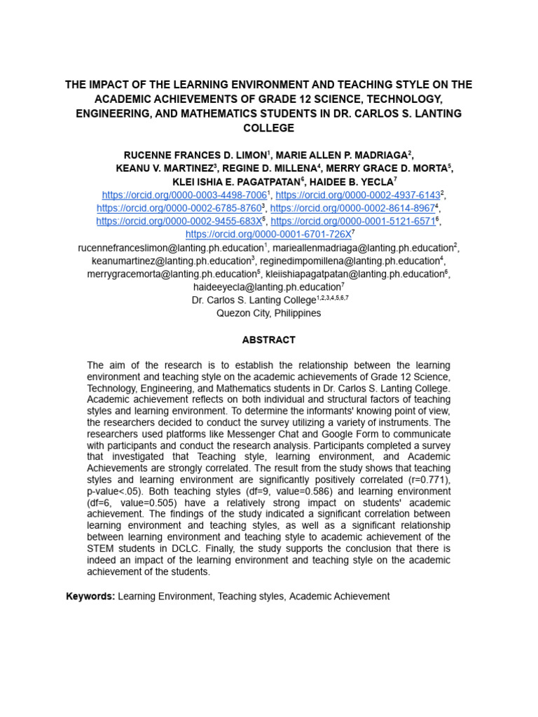STEM12A CRD2021SHS The Impact of The Learning Environment and Teaching ...