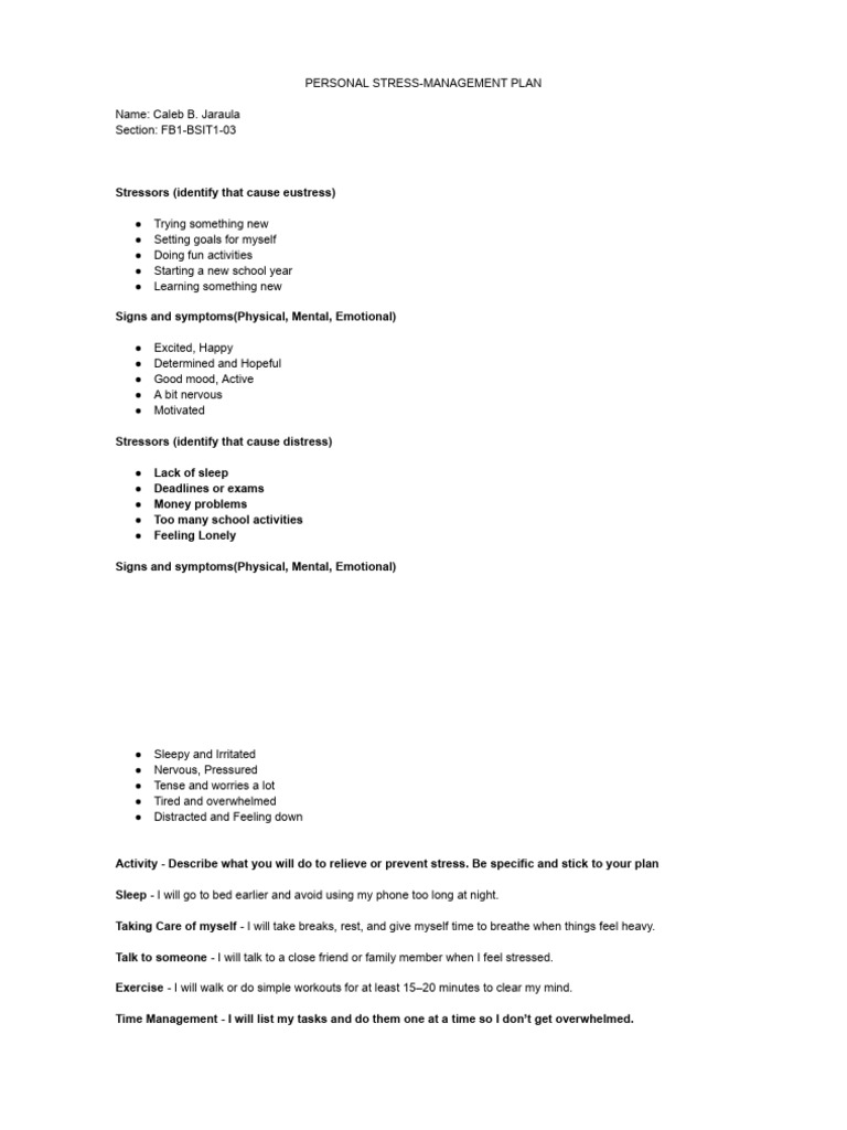 Personal Stress-Management Plan | PDF