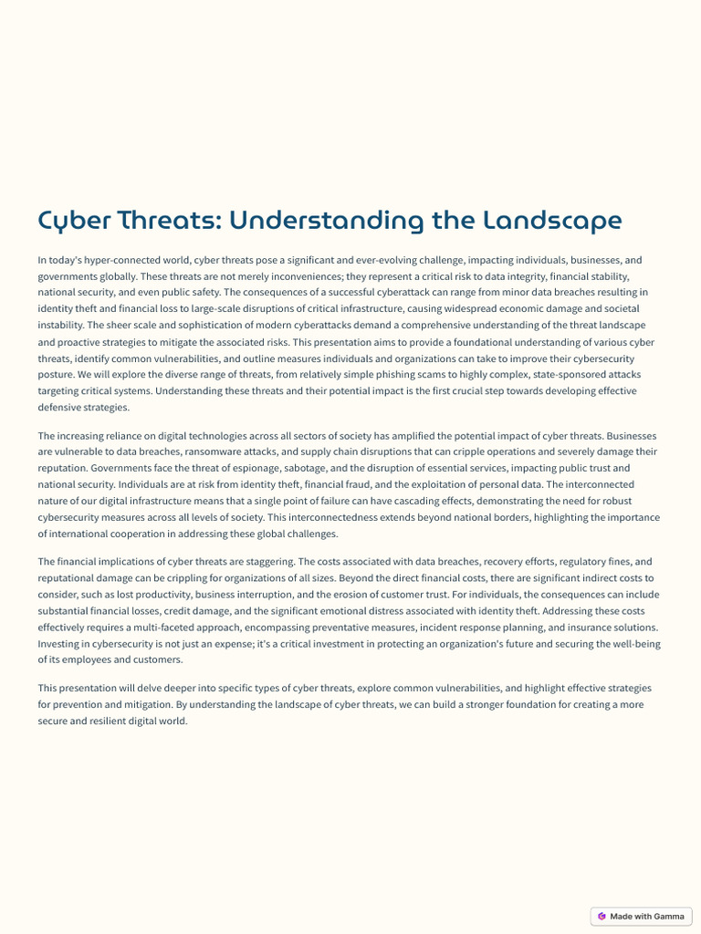 Cyber Threats Understanding The Landscape | PDF | Security | Computer ...