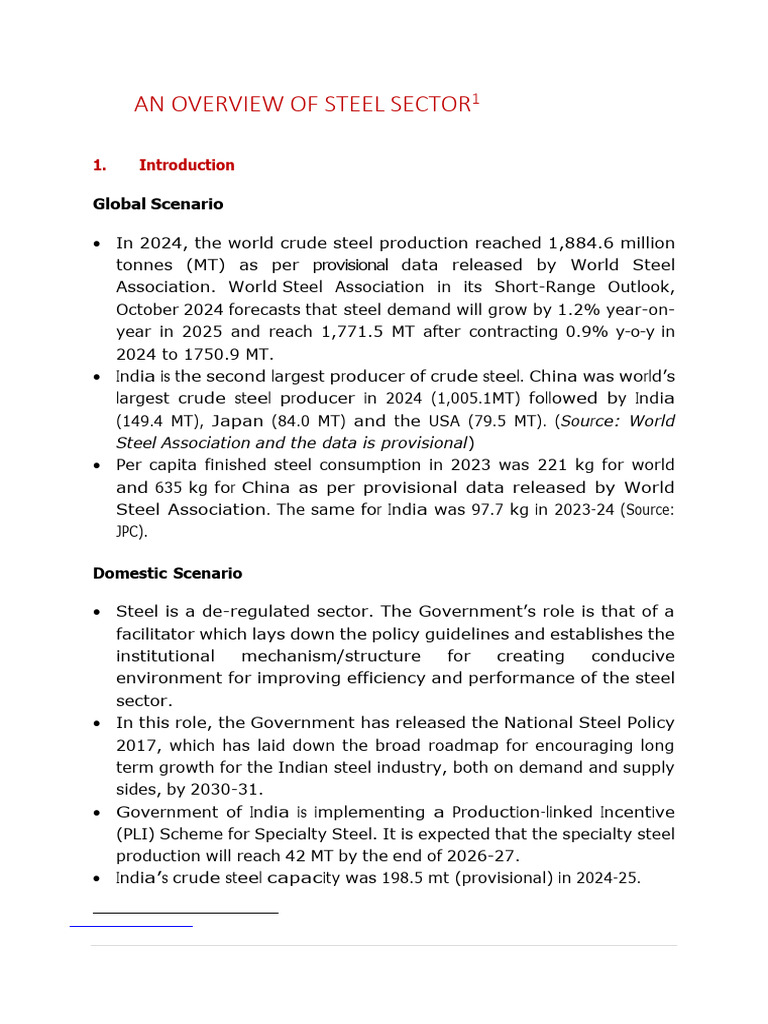Overview of India's Steel Sector 2024 | PDF | Steel | Economies