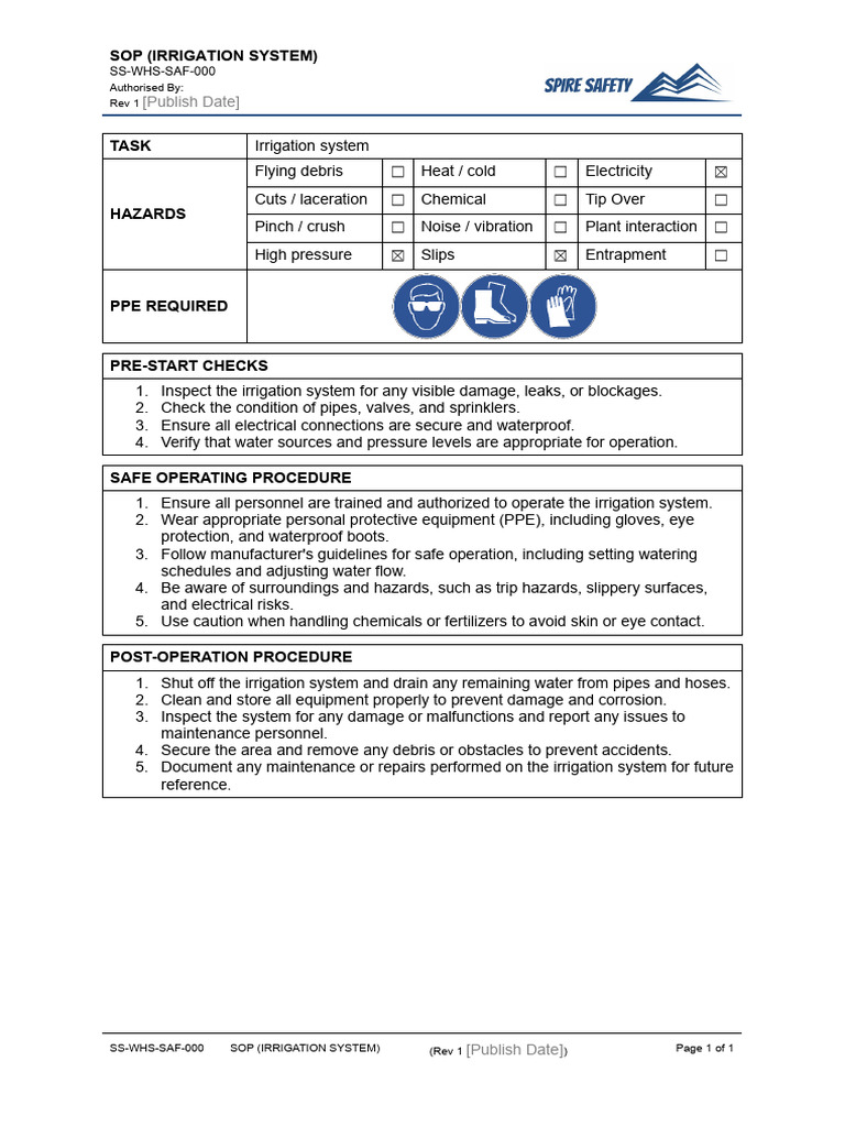 Irrigation System SOP and Safety Guidelines | PDF
