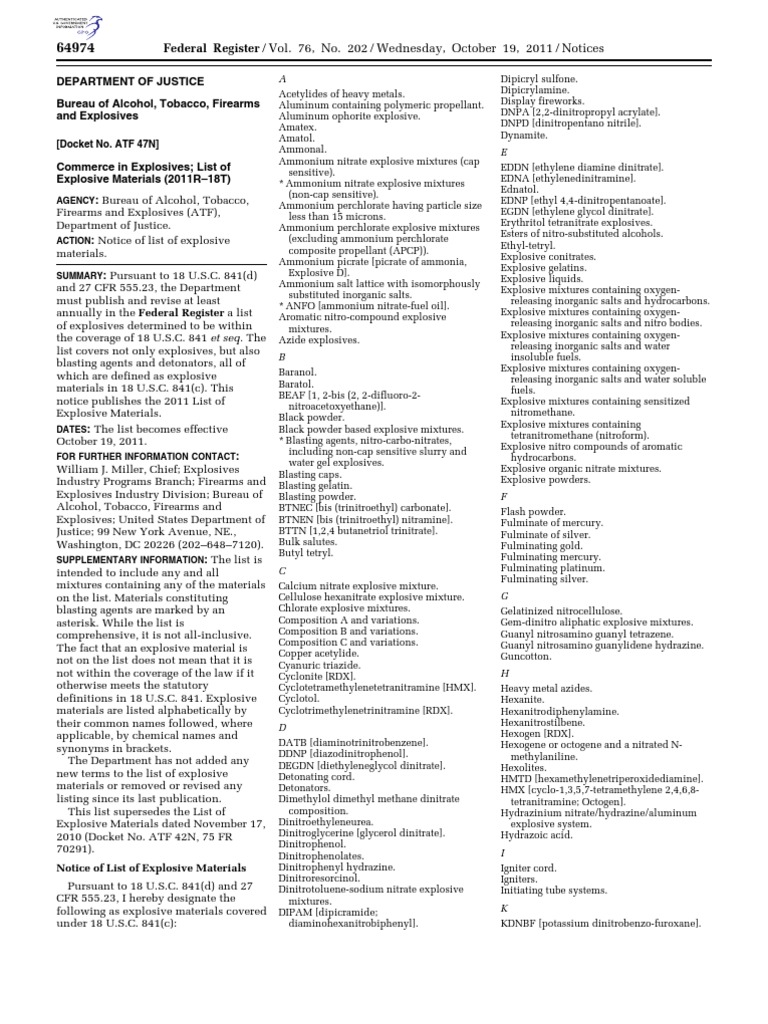 ATF ExplosiveMaterials | PDF | Explosive Material | Chemical Substances