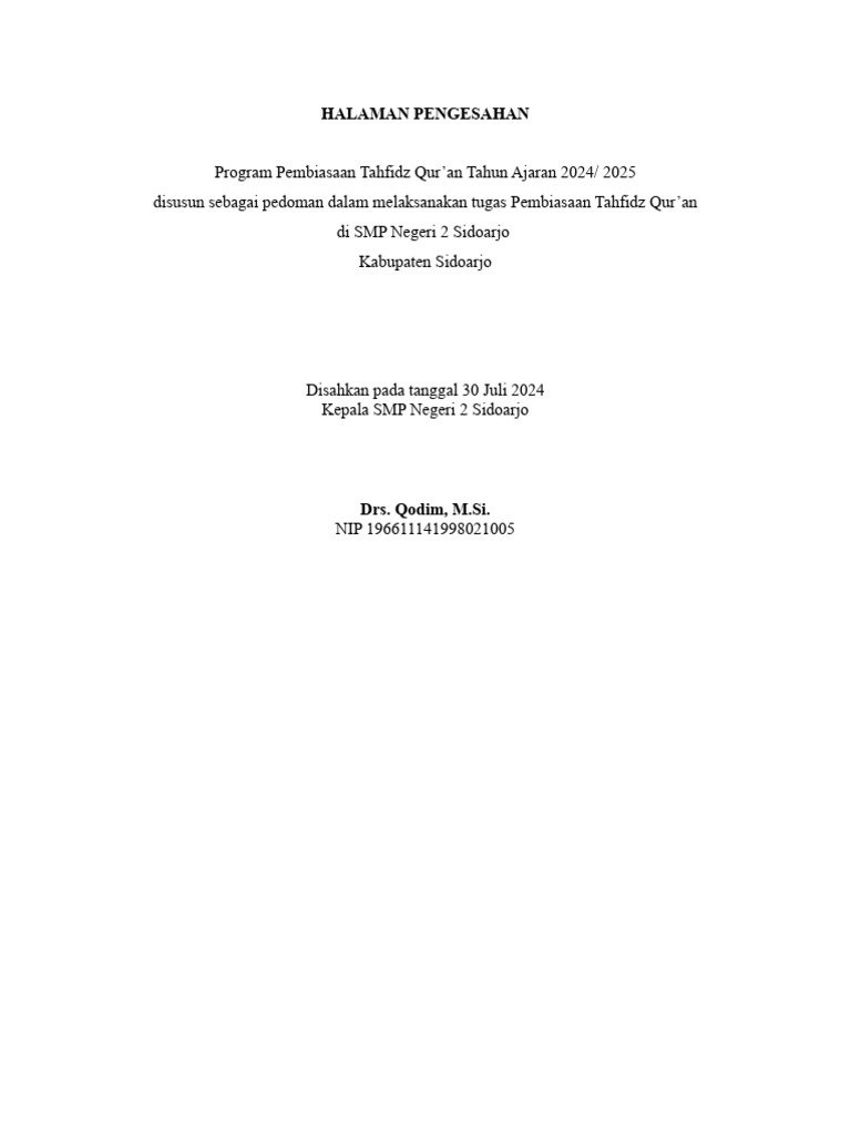 Program Tahfidz Al-Qur'an SMP 2 Sidoarjo | PDF
