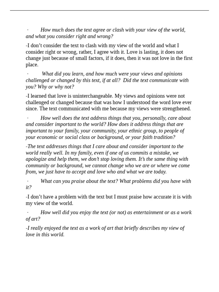 Reader Response Assignment | PDF