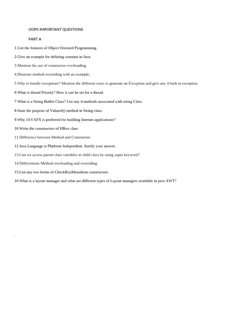 Oops Important Questions Part A | PDF
