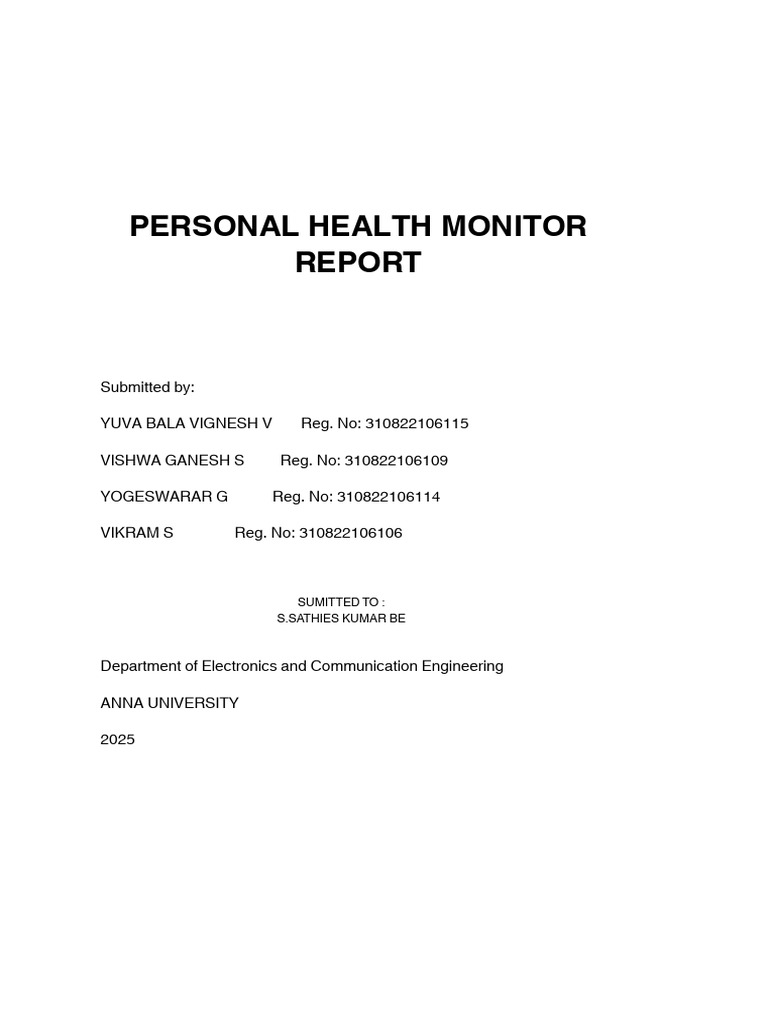 Personal Health Monitor Report PDF | PDF | Monitoring (Medicine ...