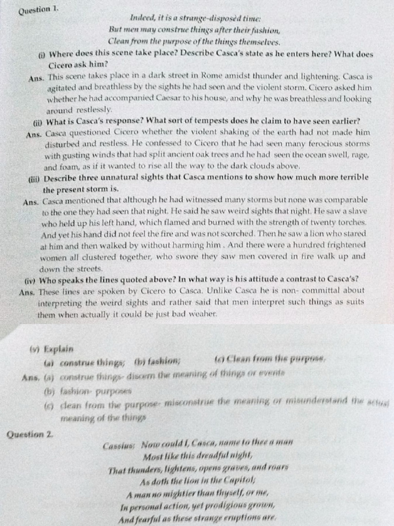 Julius Caesar (Act-1, Scene-3) Qs. & Ans. | PDF