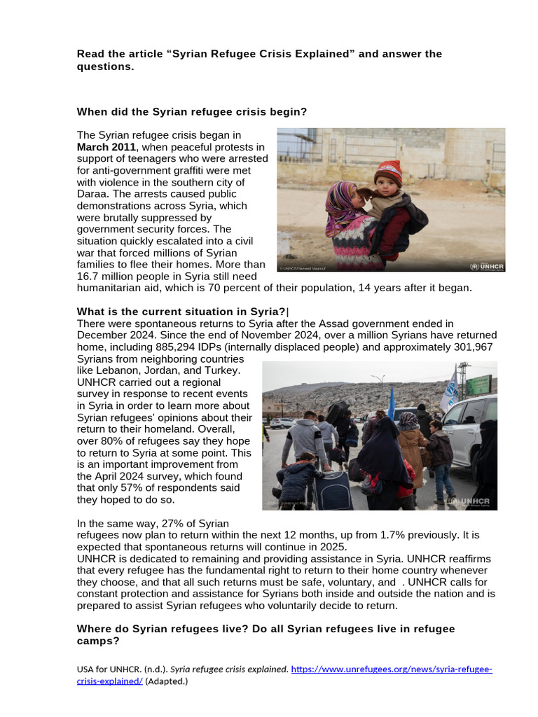Syrian Refugees | PDF | Refugees Of The Syrian Civil War | Refugee