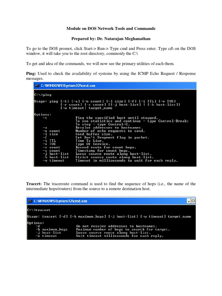 DOS Network Tools Commands | PDF