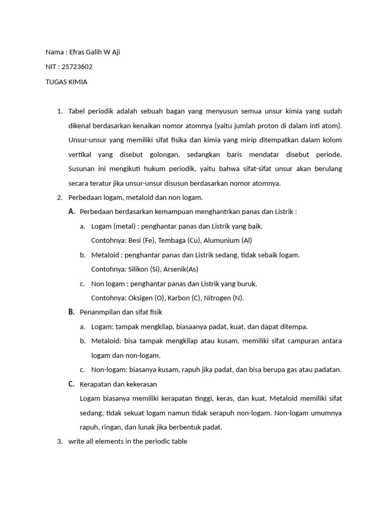Tugas Kimia Chemical Elements | PDF | Metals | Tin