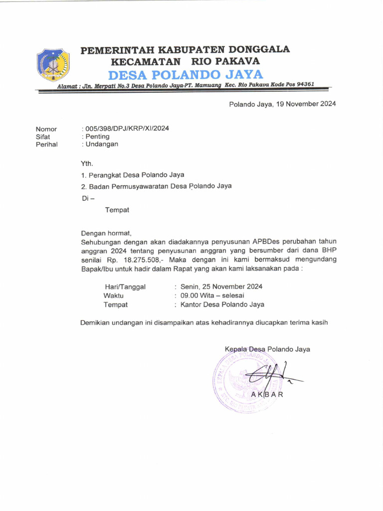 Undangan Rapat Internal BHP | PDF