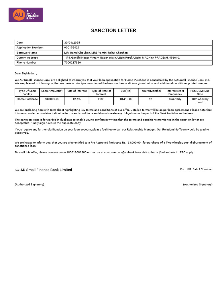 Sanction Letter | PDF | Loans | Interest
