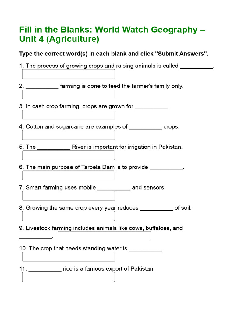 World Watch Geography: Agriculture Quiz | PDF