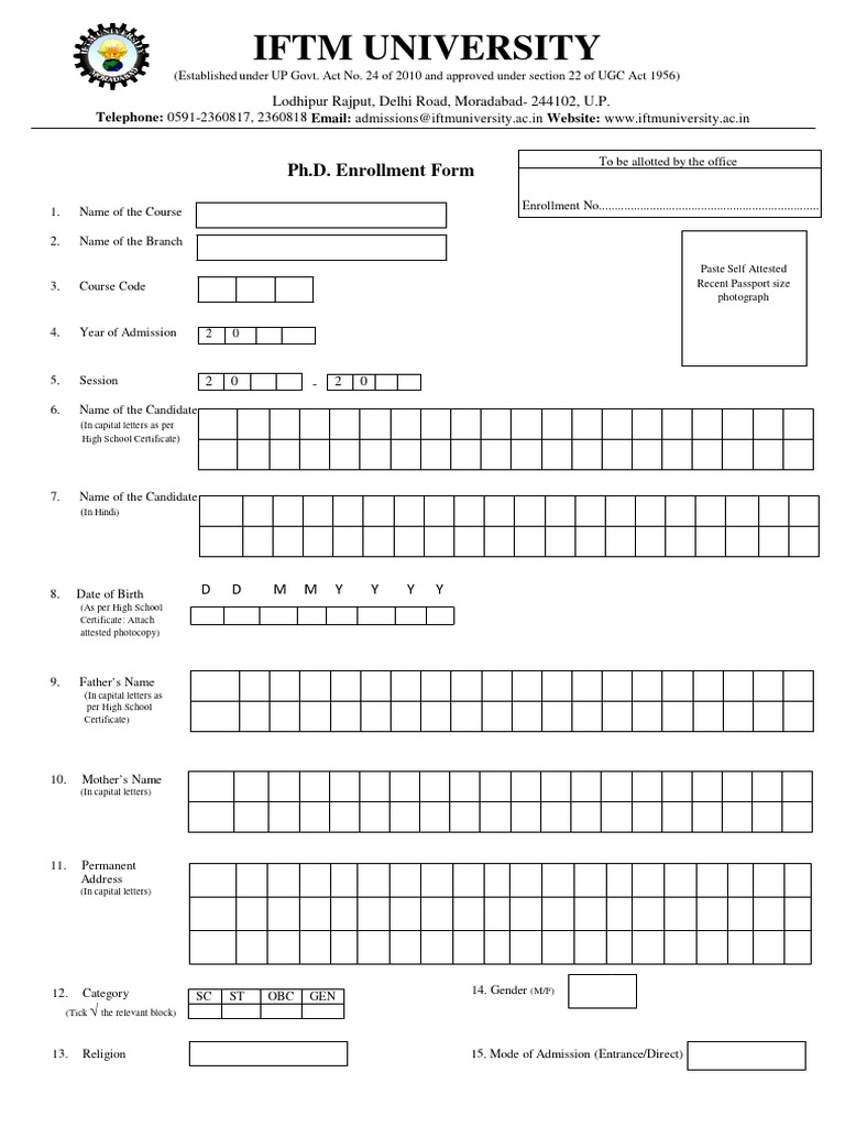 Ph.D. Enrollment Form 2025-26 | PDF