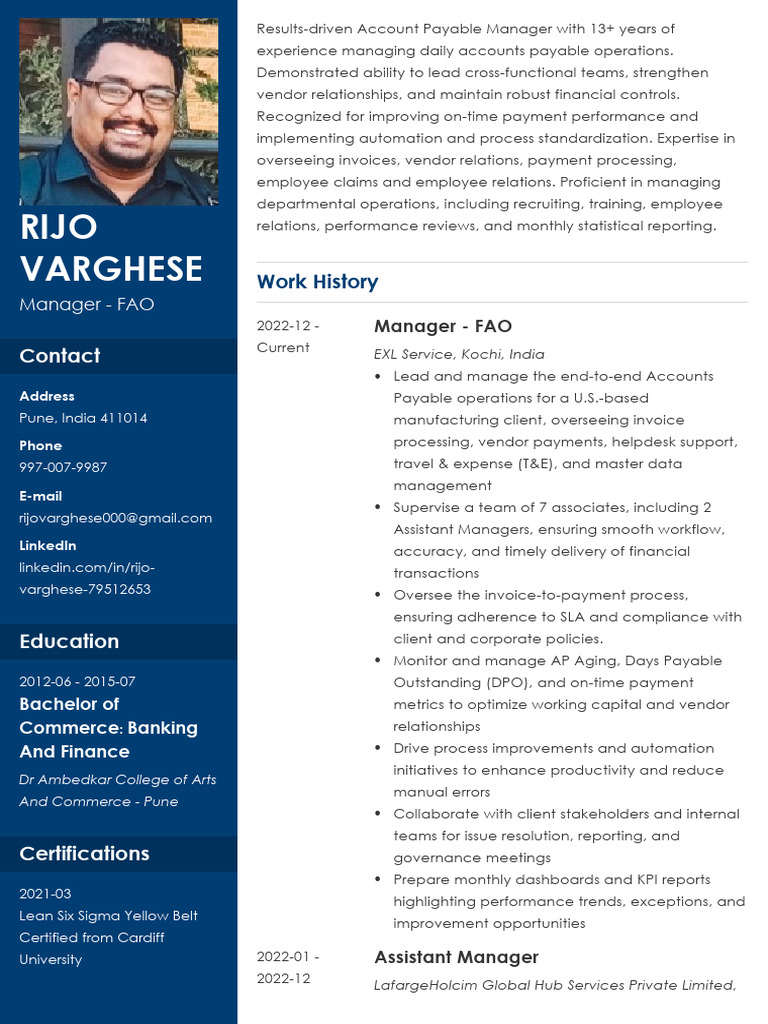 Rijo Varghese Resume 5 1 | PDF | Accounts Payable | Business