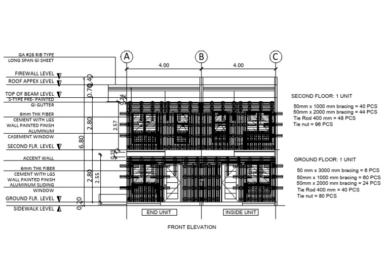 Bracing Layout 1 Unit Front Elevation | PDF