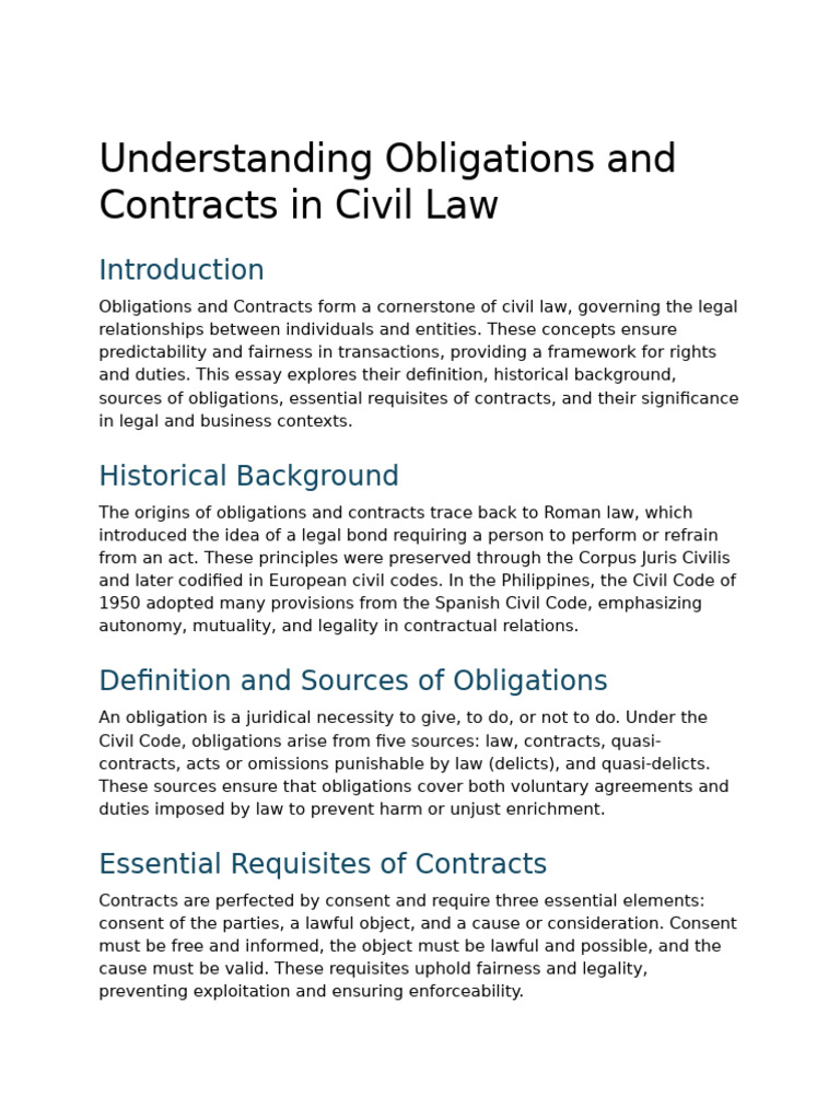 Obligations and Contracts in Civil Law | PDF