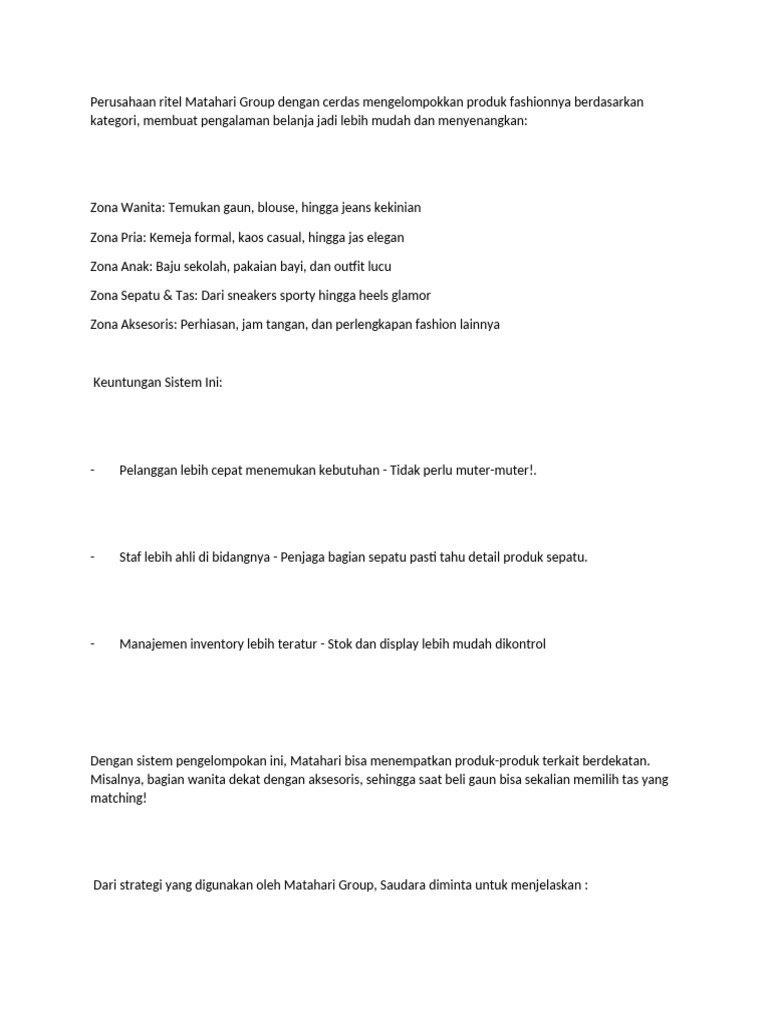 Strategi Pengelompokan Produk Matahari Group | PDF