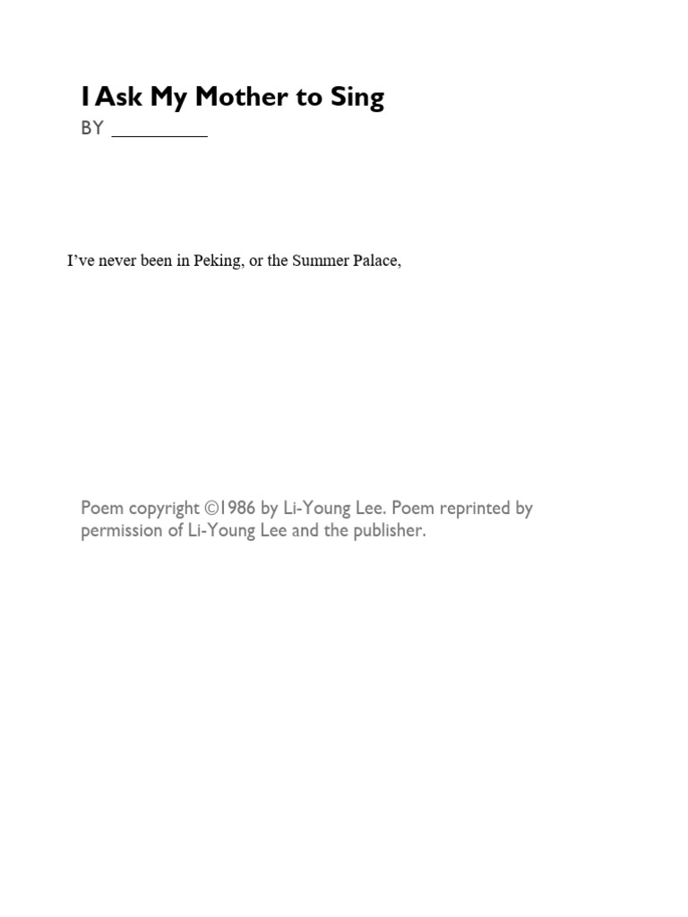 I Ask My Mother To Sing | PDF