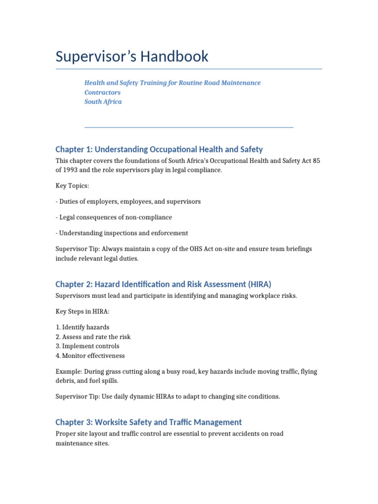 Supervisors Handbook HSE RoadMaintenance Complete | PDF | Occupational ...