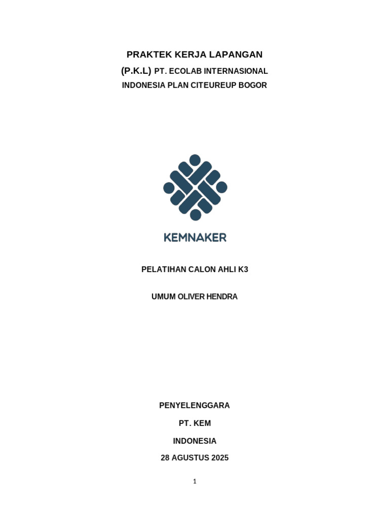 Praktik K3 di PT Ecolab Indonesia | PDF