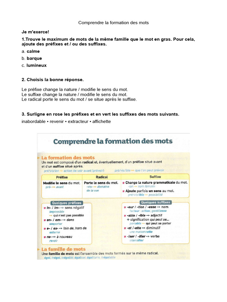 Exercices Élève Comprendre La Formation Des Mots | PDF
