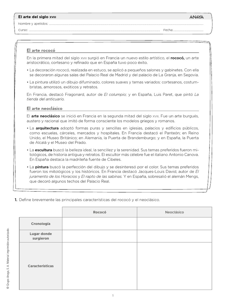 Ficha arte rococó | PDF | Arte occidental | Estilo