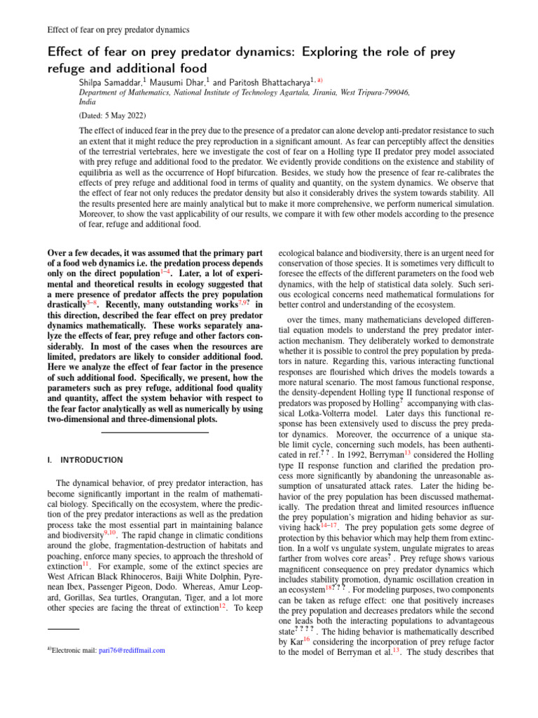 Effect of Fear On Prey Predator Dynamics Exploring The Role of Prey ...