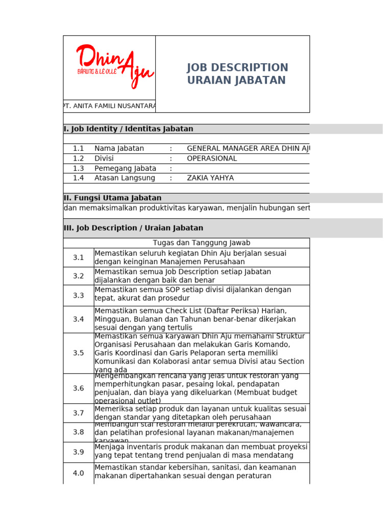 Deskripsi Pekerjaan General Manager | PDF