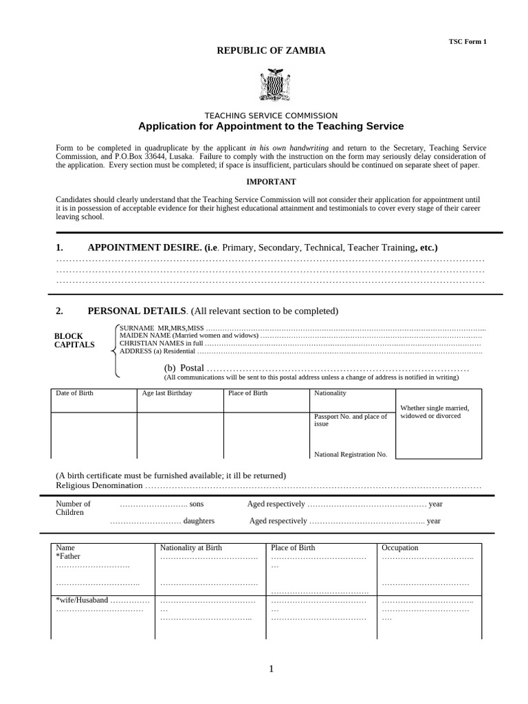 Zambia Teaching Service Application Form | PDF | Common Law | Justice