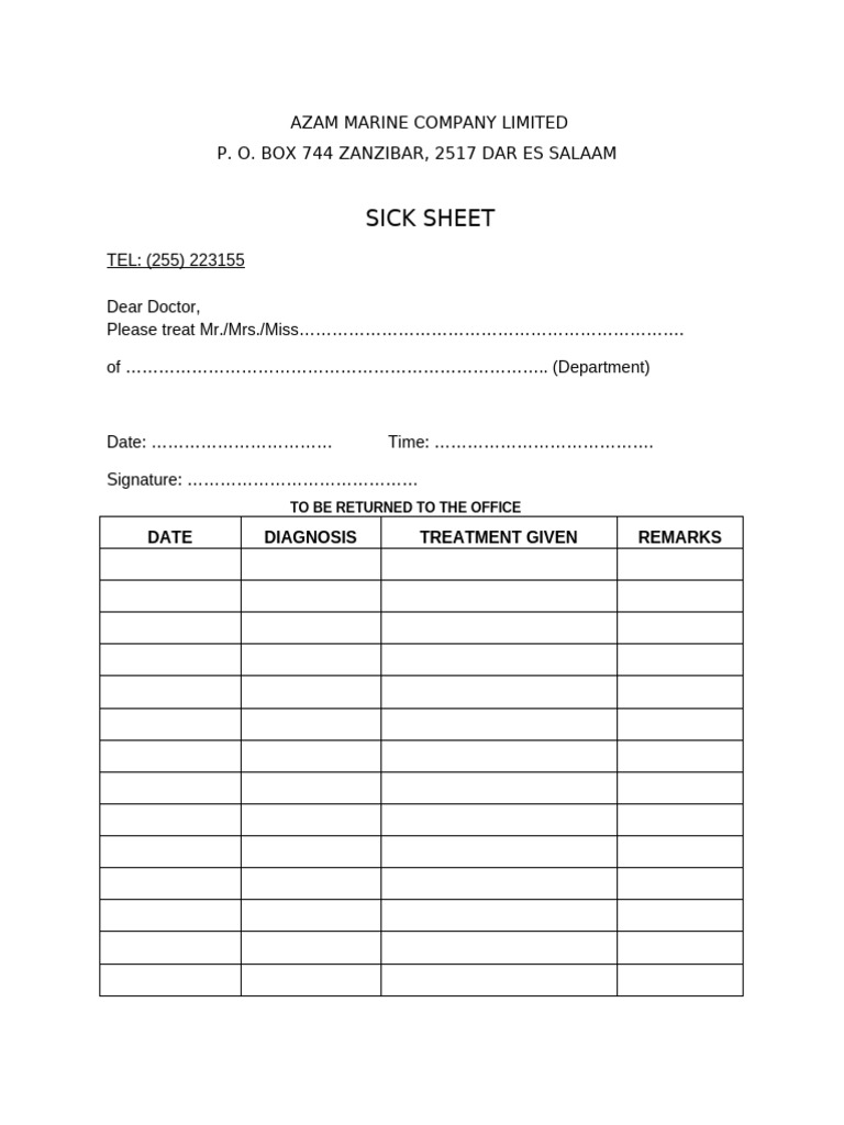 Sick Sheet | PDF