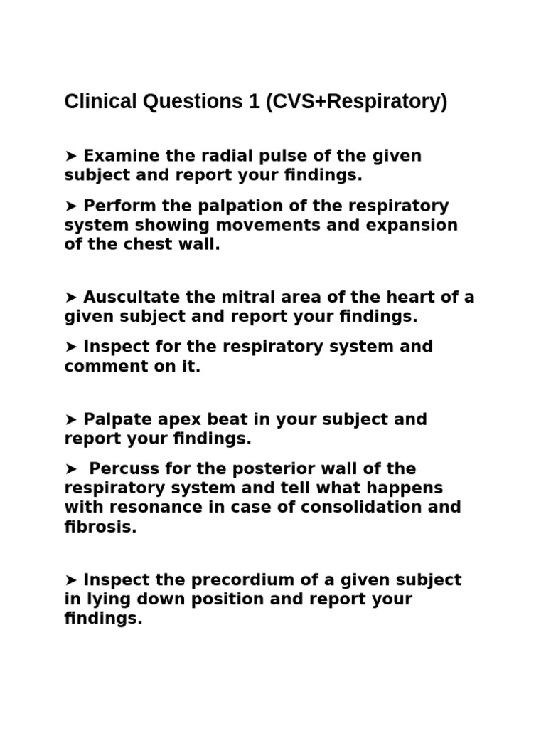 Clinical Questions 1 (CVS+Respiratory) | PDF | Heart | Pulse