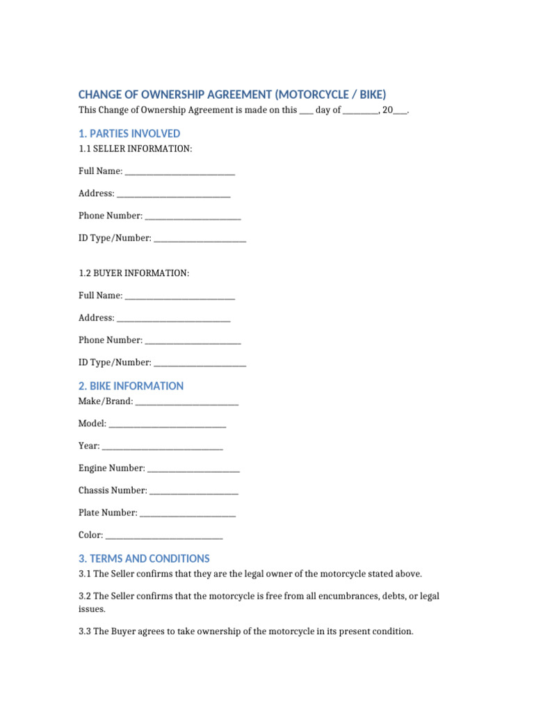 Change of Ownership Bike | PDF