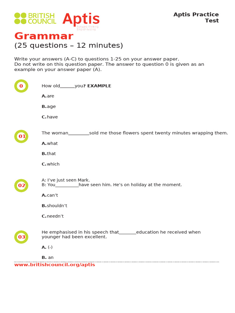 Grammar Aptis Ver 1 | PDF