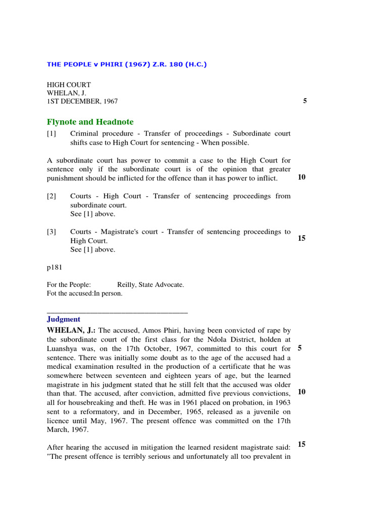 The People V Phiri - Transfer of Proceedings | PDF | Crime & Violence ...